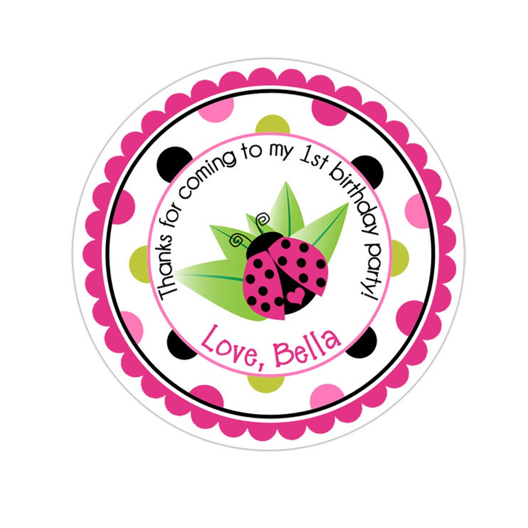 Personalized Pink Ladybug Polka Dot Stickers, Ladybug Birthday Party ...