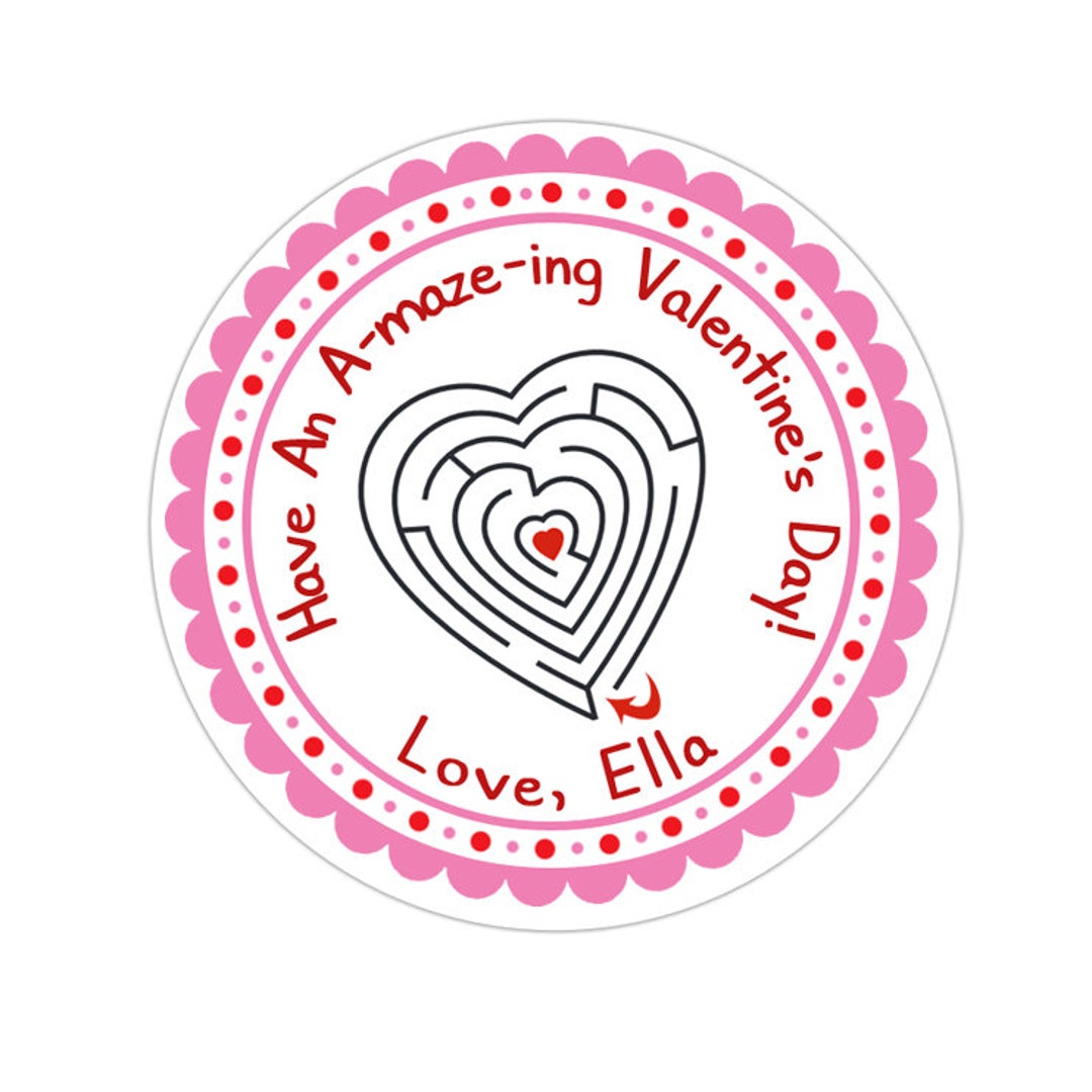 Valentines Day Stickers, Personalized Pink Maze Valentines Stickers ...