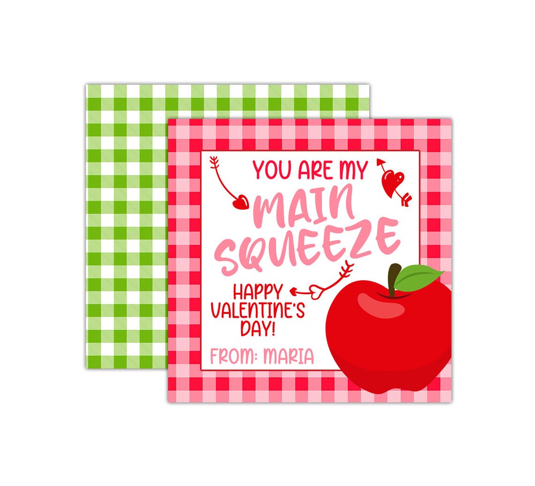Personalized Valentines Day Tags, Main Squeeze Applesauce Valentine ...