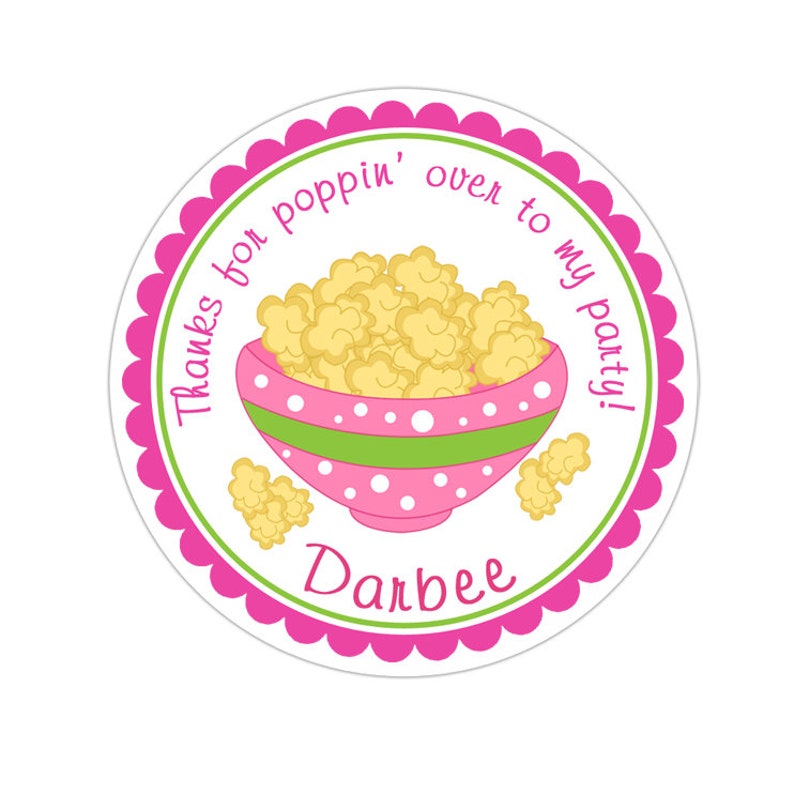 Popcorn Stickers Movie Birthday Party Movie Party Stickers | Etsy