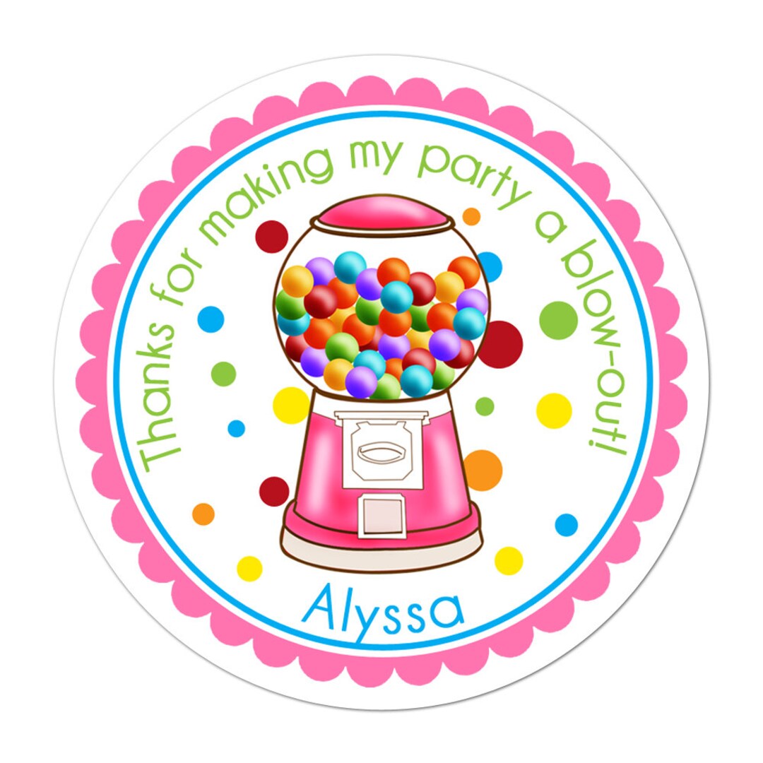 Pink Gumball Machine Stickers, Sweet Shoppe Birthday Party ...