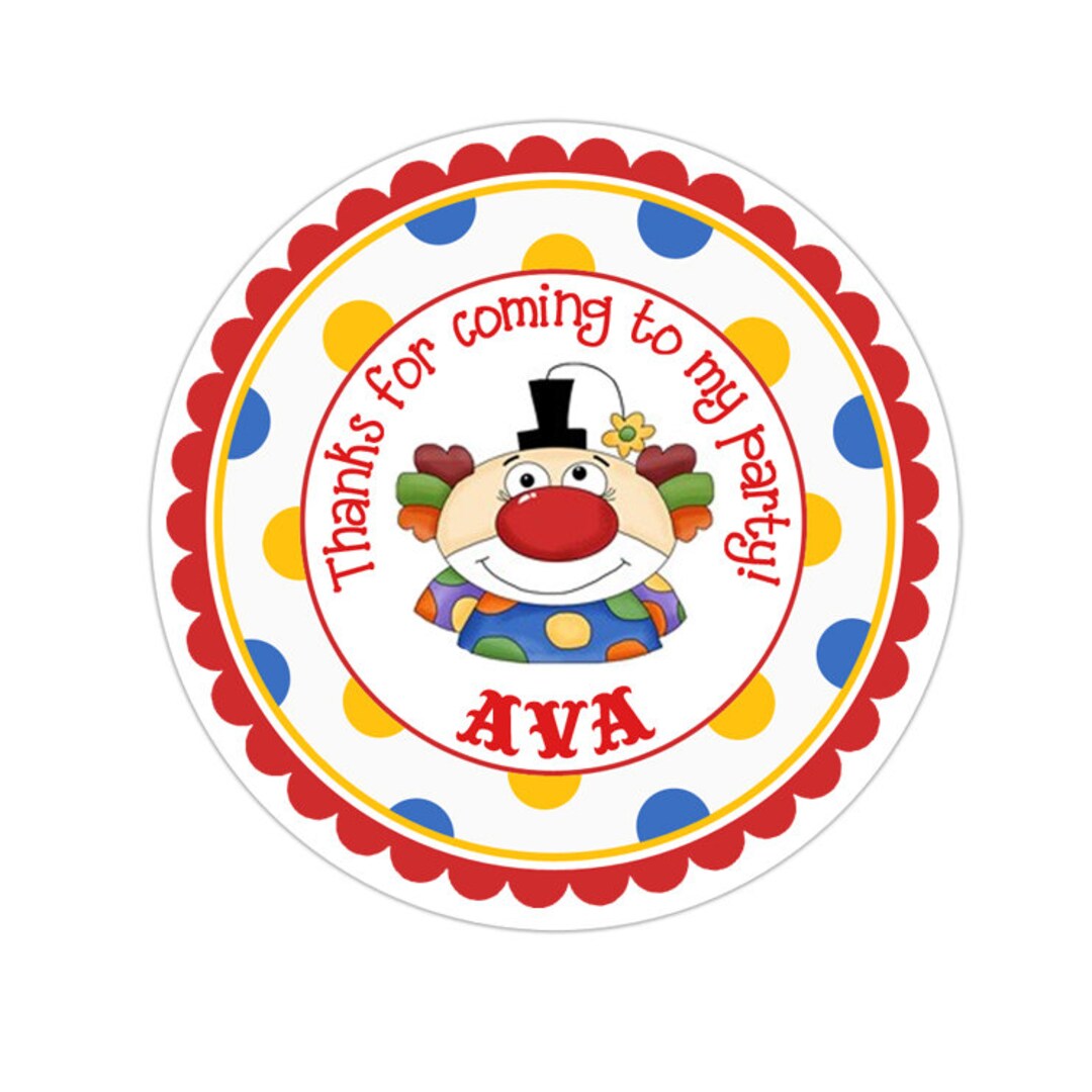 Personalized Circus Clown Polka Dot Stickers, Carnival Birthday Party ...