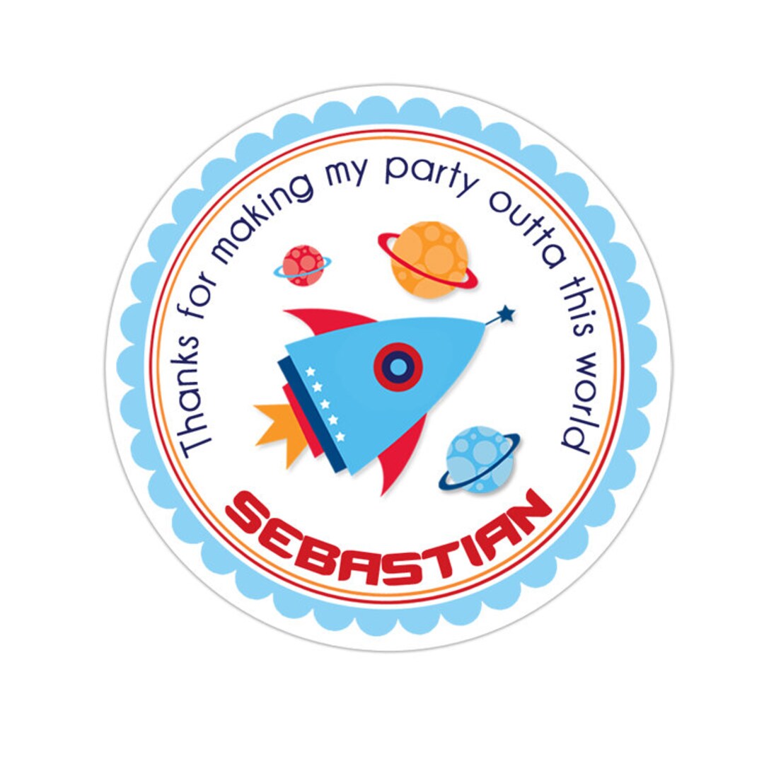 Scalloped Border Rocket Stickers, Space Birthday Party, Rocket Party ...