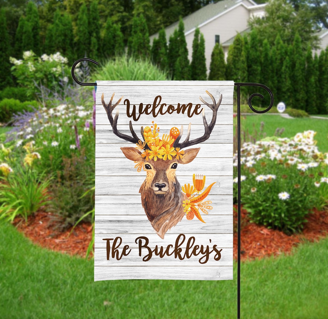 Rustic Deer Personalized Garden Flag, Personalized Fall Garden Flag ...