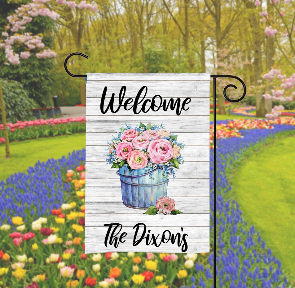 Personalized Rustic Garden Flag, Spring Garden Flag, Rustic Yard Flag ...