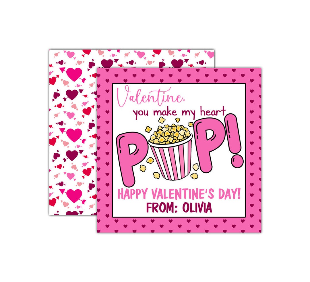 Personalized Valentines Day Tags, Popcorn Valentine Cards, Popcorn ...
