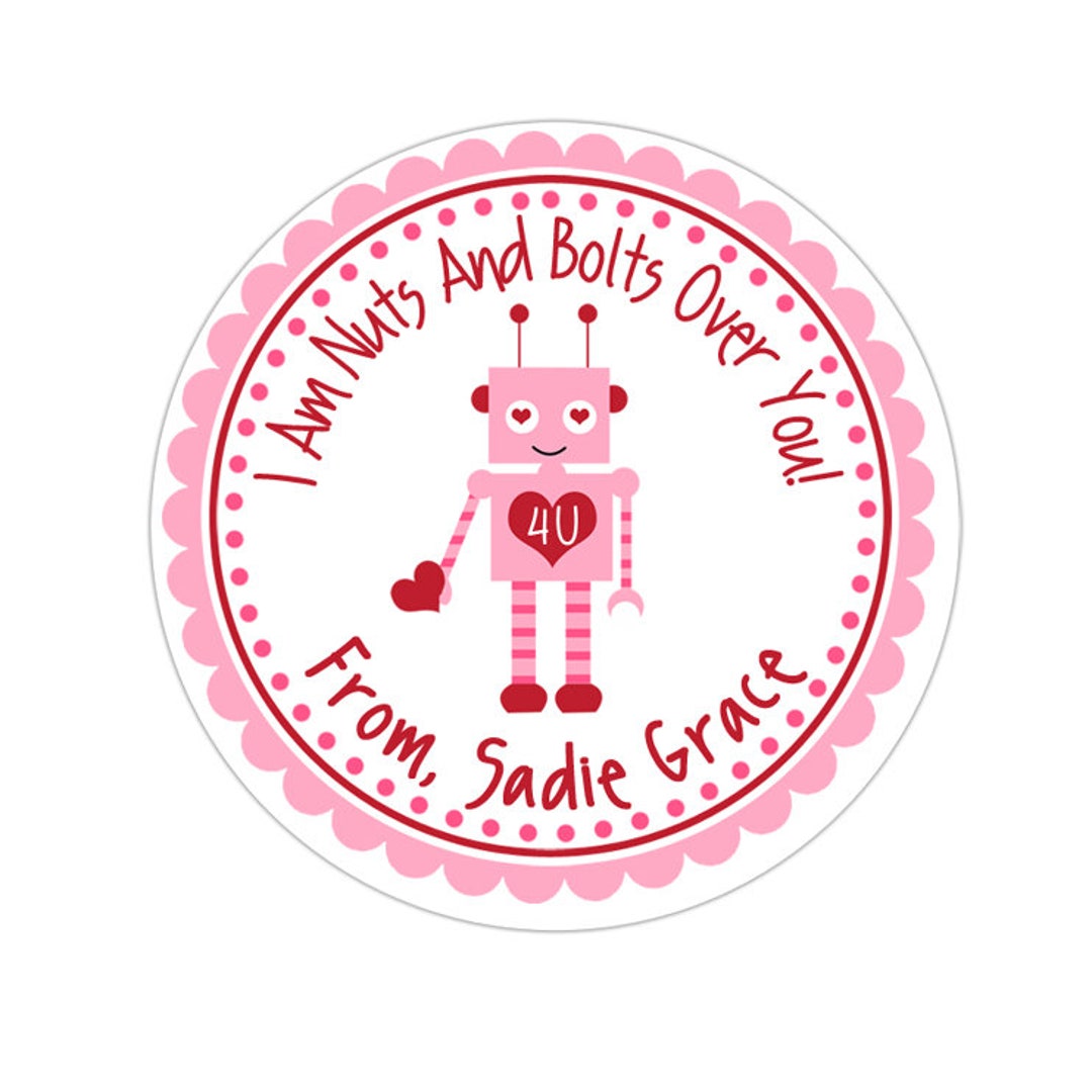 Valentines Day Stickers, Personalized Girl Robot Valentines Stickers ...