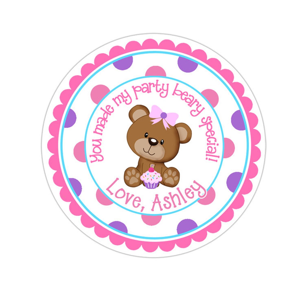 Personalized Cupcake Teddy Bear Polka Dot Stickers, Teddy Bear Birthday ...