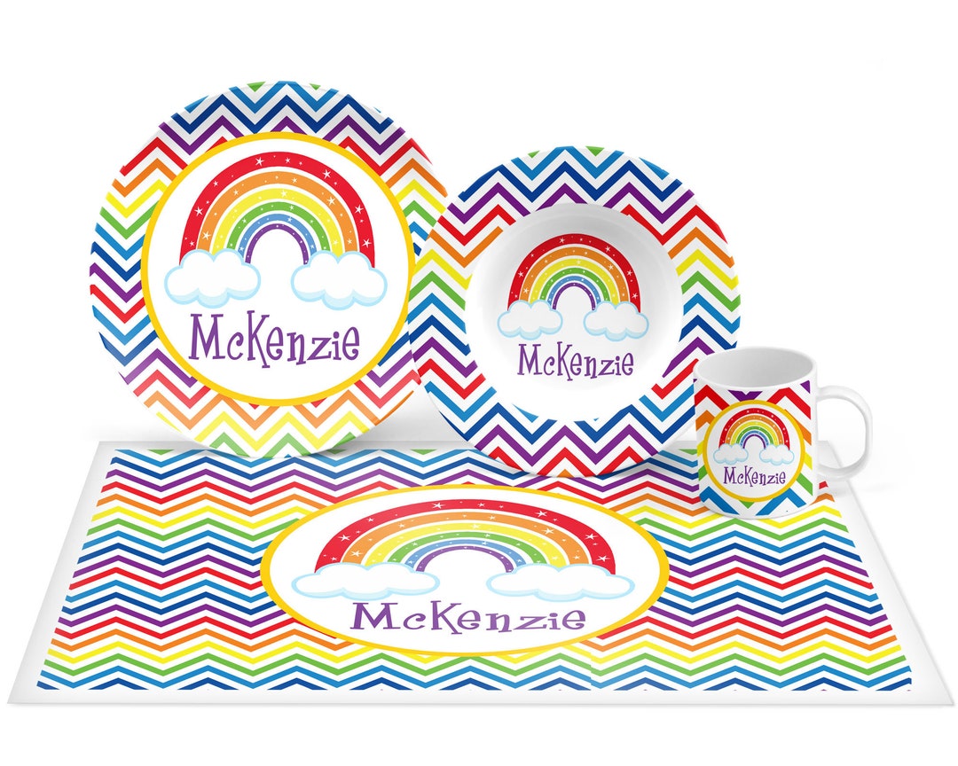Personalized Rainbow Plate Set, Rainbow Plate Set, Mealtime Set, Kids ...