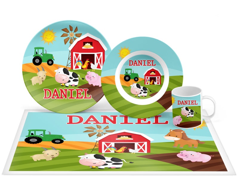 Personalized Farm Animals Plate Set, Farm Plate Set, Mealtime Set, Kids ...
