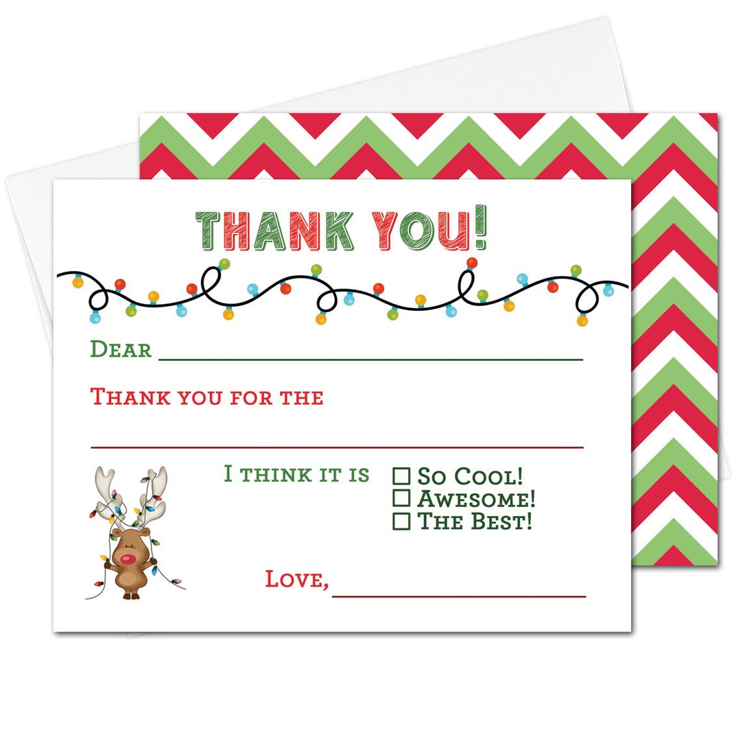 Kids Christmas Fill in the Blank Thank You Cards, Christmas Fill in the ...