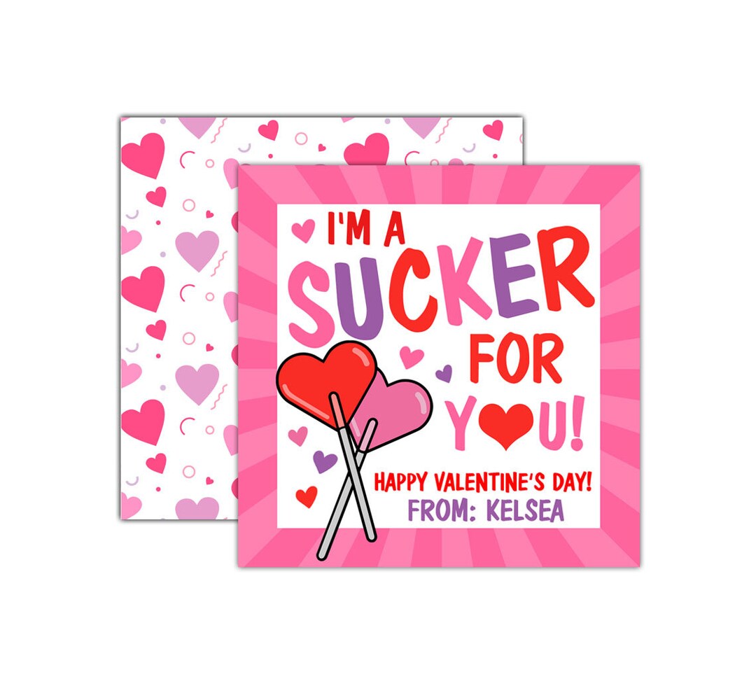 Personalized Valentines Day Tags, Sucker Valentine Cards, Sucker ...