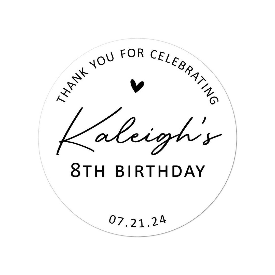 Birthday Party Favor Stickers, Minimalist First Birthday Labels, Thank ...