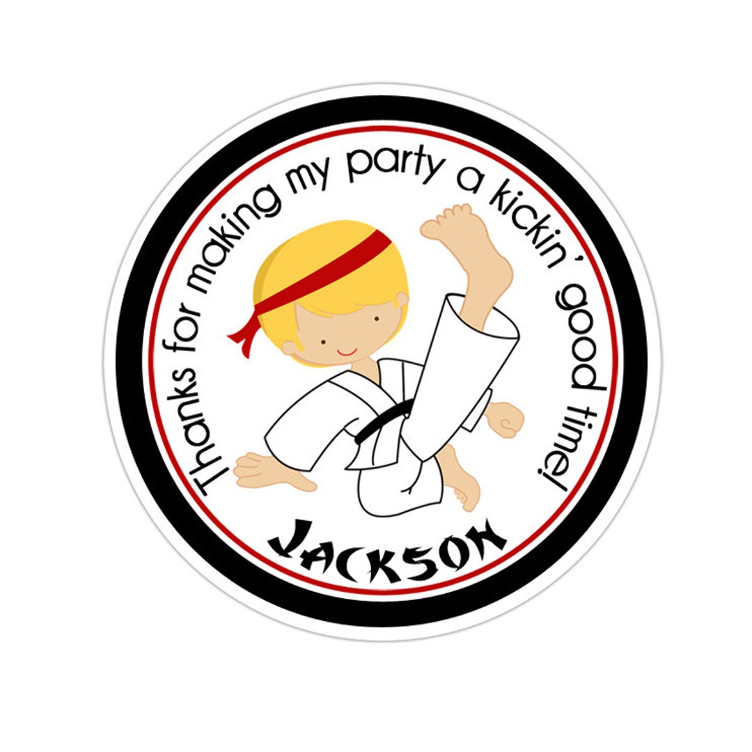 Karate Stickers, Martial Arts Birthday Party, Karate Party Stickers ...