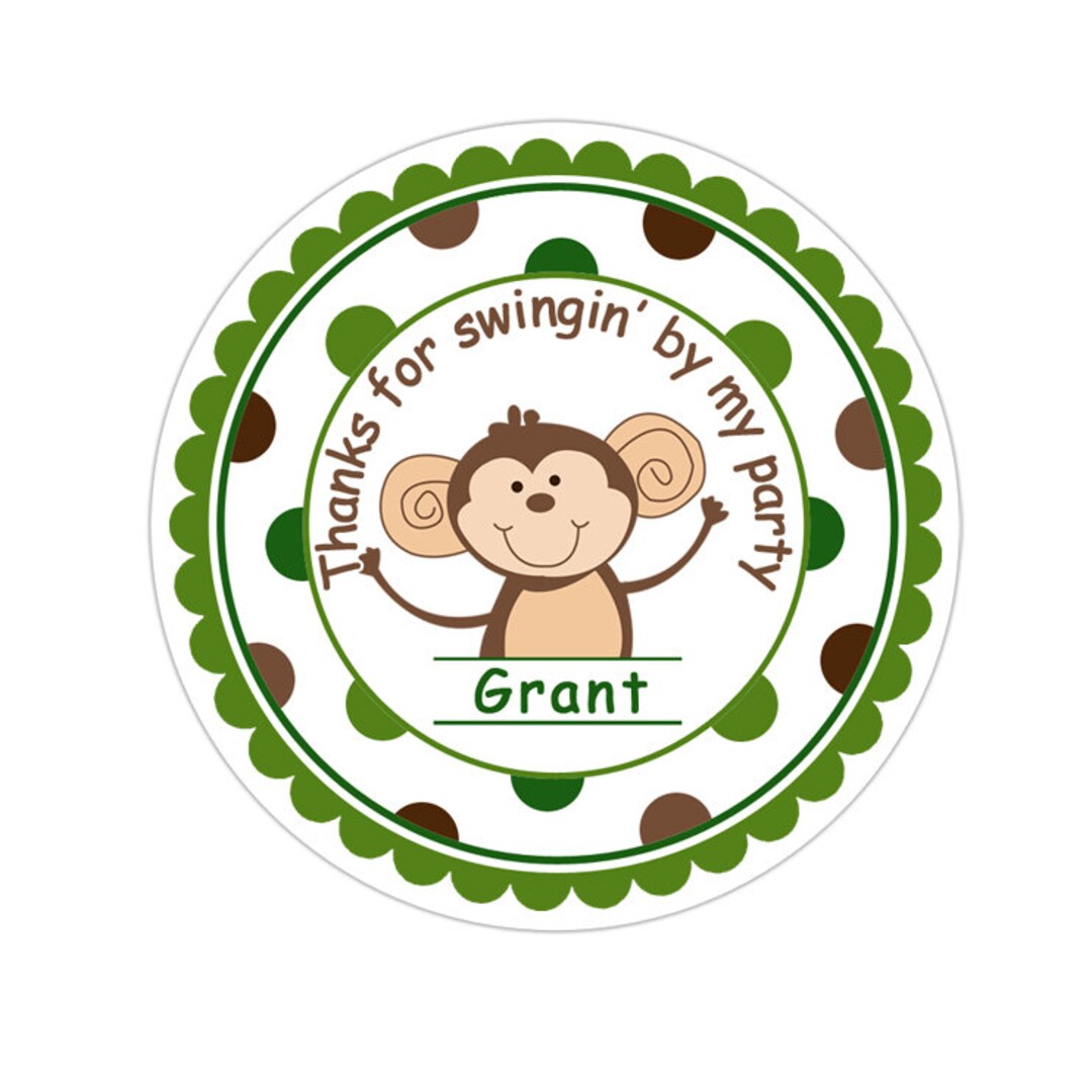 Personalized Monkey Polka Dot Stickers, Monkey Birthday Party, Monkey ...