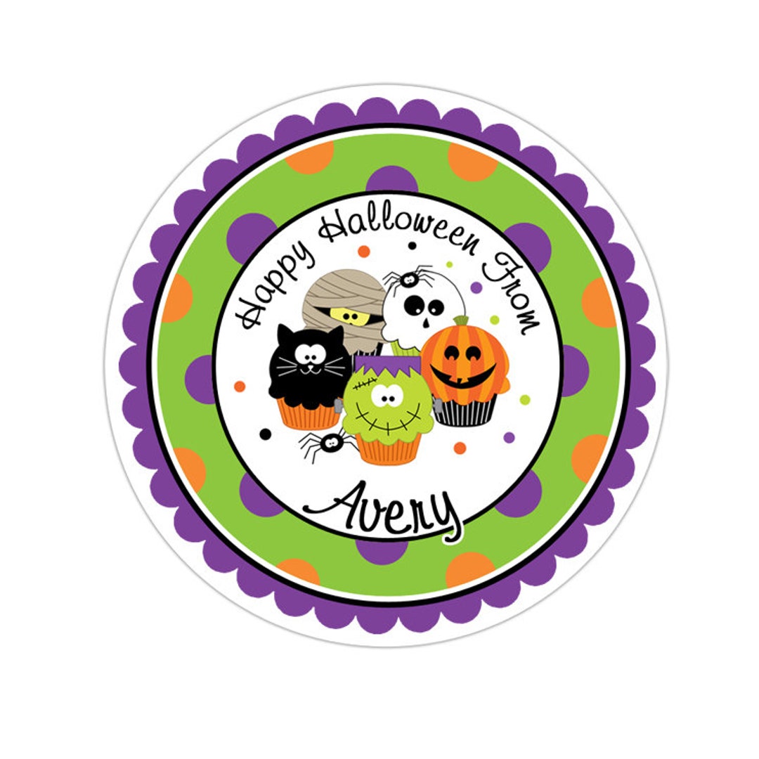 Personalized Halloween Stickers, Halloween Cupcakes Stickers, Halloween ...