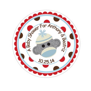 Personalized Blue and Gray Sock Monkey Polka Dot Stickers, Sock Monkey ...