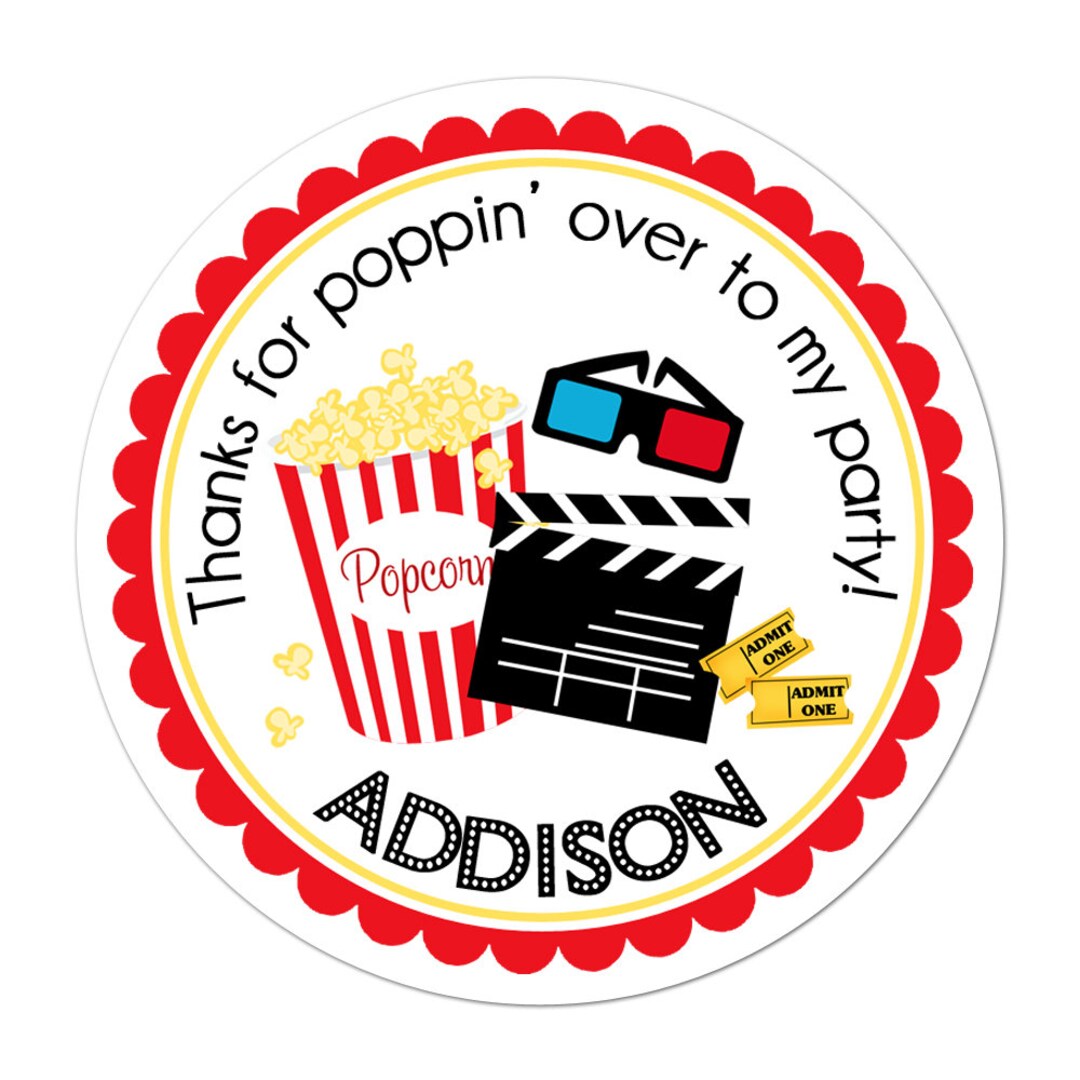 Movie Stickers, Movie Birthday Party, Movie Party Stickers ...