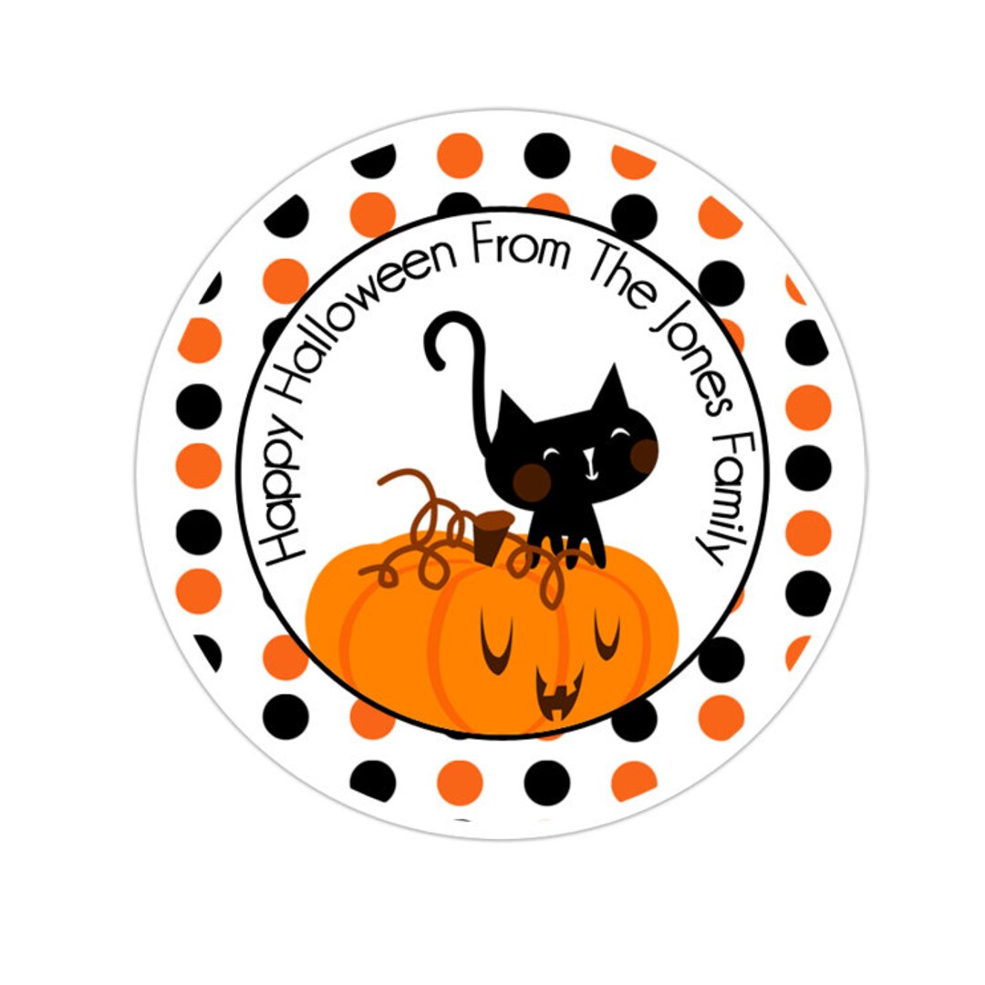 Personalized Halloween Stickers, Halloween Cat Pumpkin Stickers ...