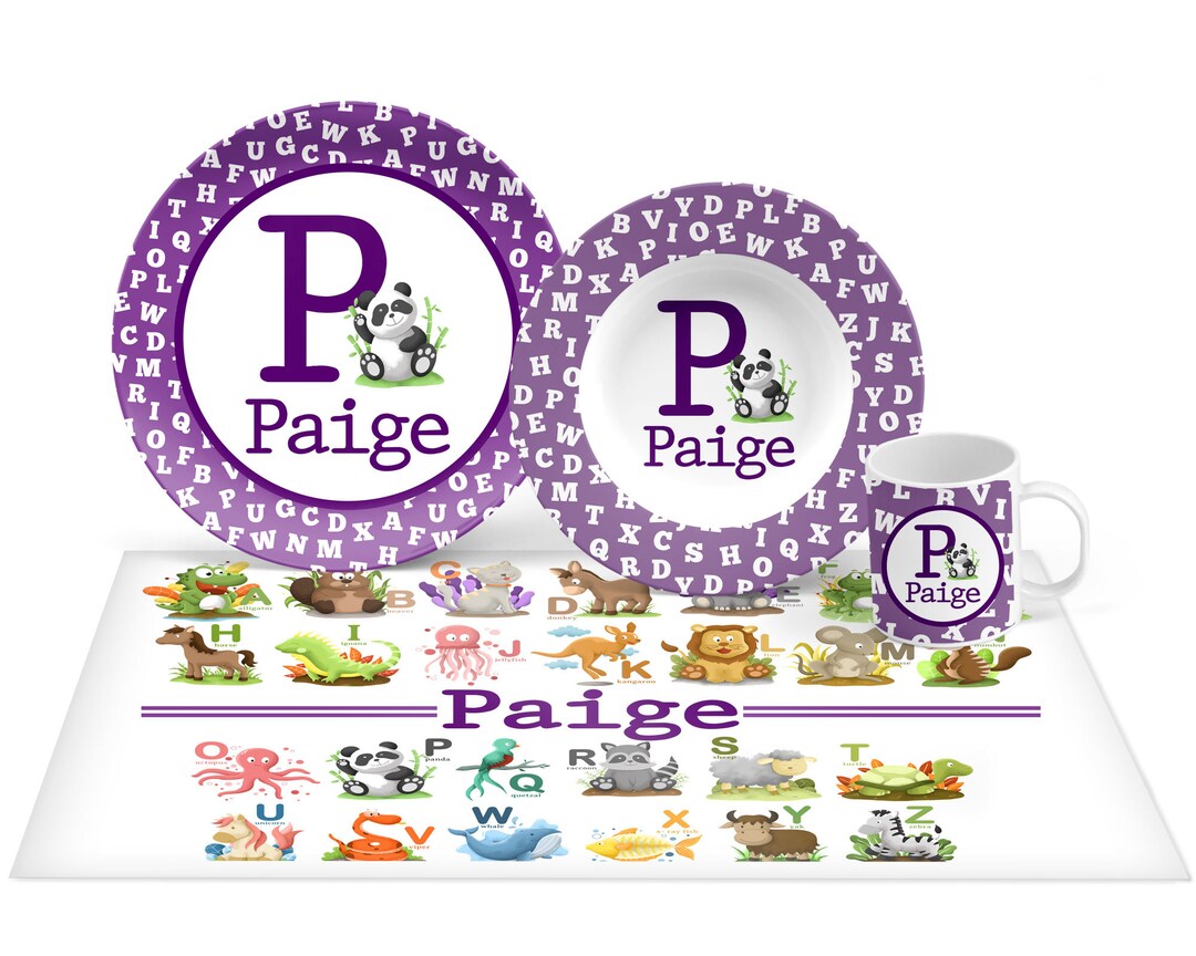 Personalized Animal Alphabet Plate Set, Animal Plate Set, Mealtime Set ...