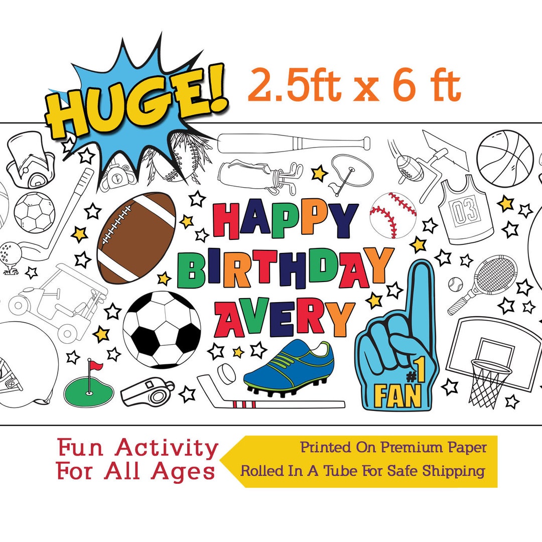 Personalized Sports Party Coloring Page, Sports Birthday Banner ...