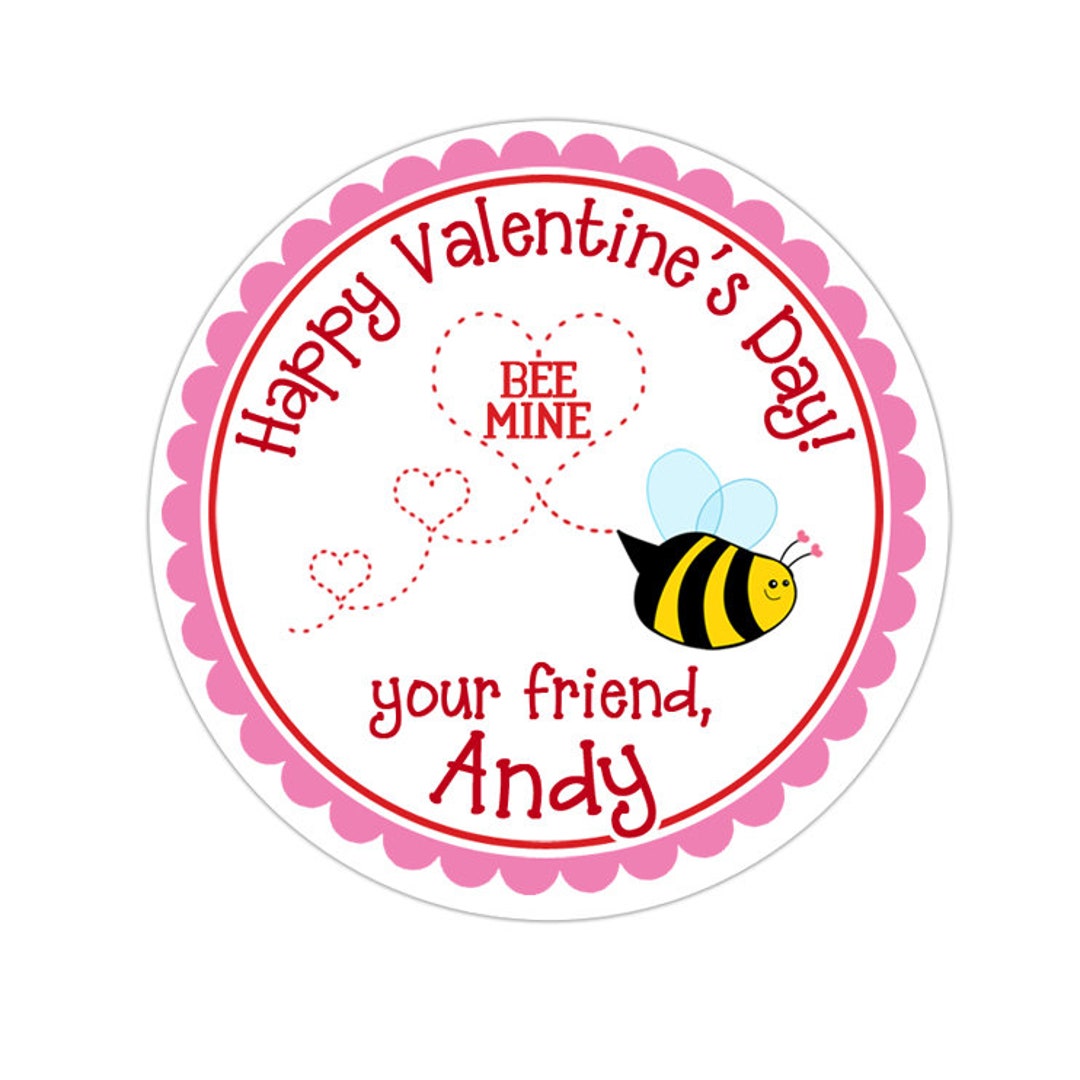 Valentines Day Stickers, Personalized Be Mine Bee Valentines Stickers ...