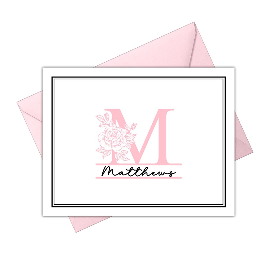 Personalized Monogram Stationery Set for Women, Elegant Rose Monogram ...