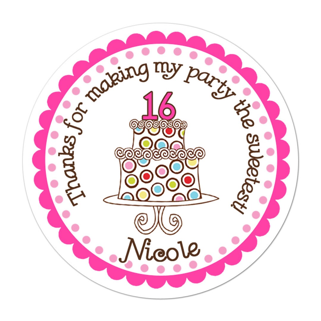Sweet 16 Stickers, Birthday Party, Party Stickers, Personalized ...