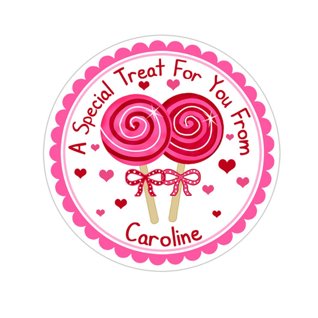 Valentines Day Stickers, Personalized Pink and Red Lollipops Valentines ...