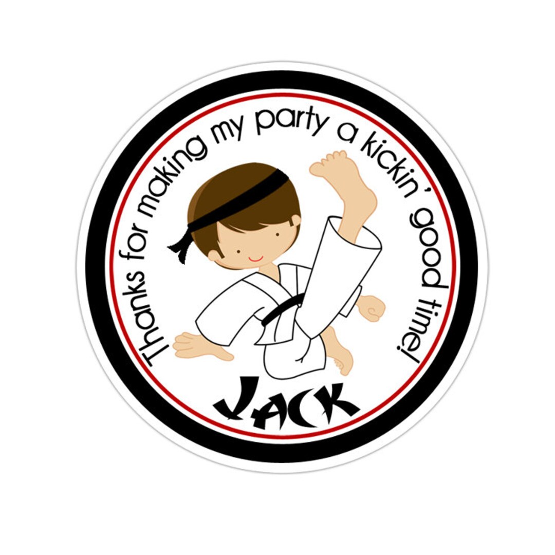 Karate Stickers, Martial Arts Birthday Party, Karate Party Stickers ...