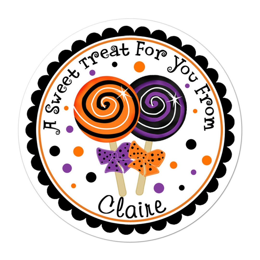 Personalized Halloween Stickers, Halloween Purple and Orange Lollipop ...