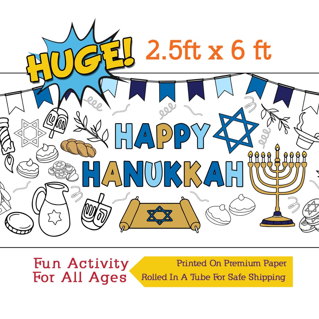 Hanukkah Coloring Banner, Hanukkah Poster, Hanukkah Coloring Paper ...