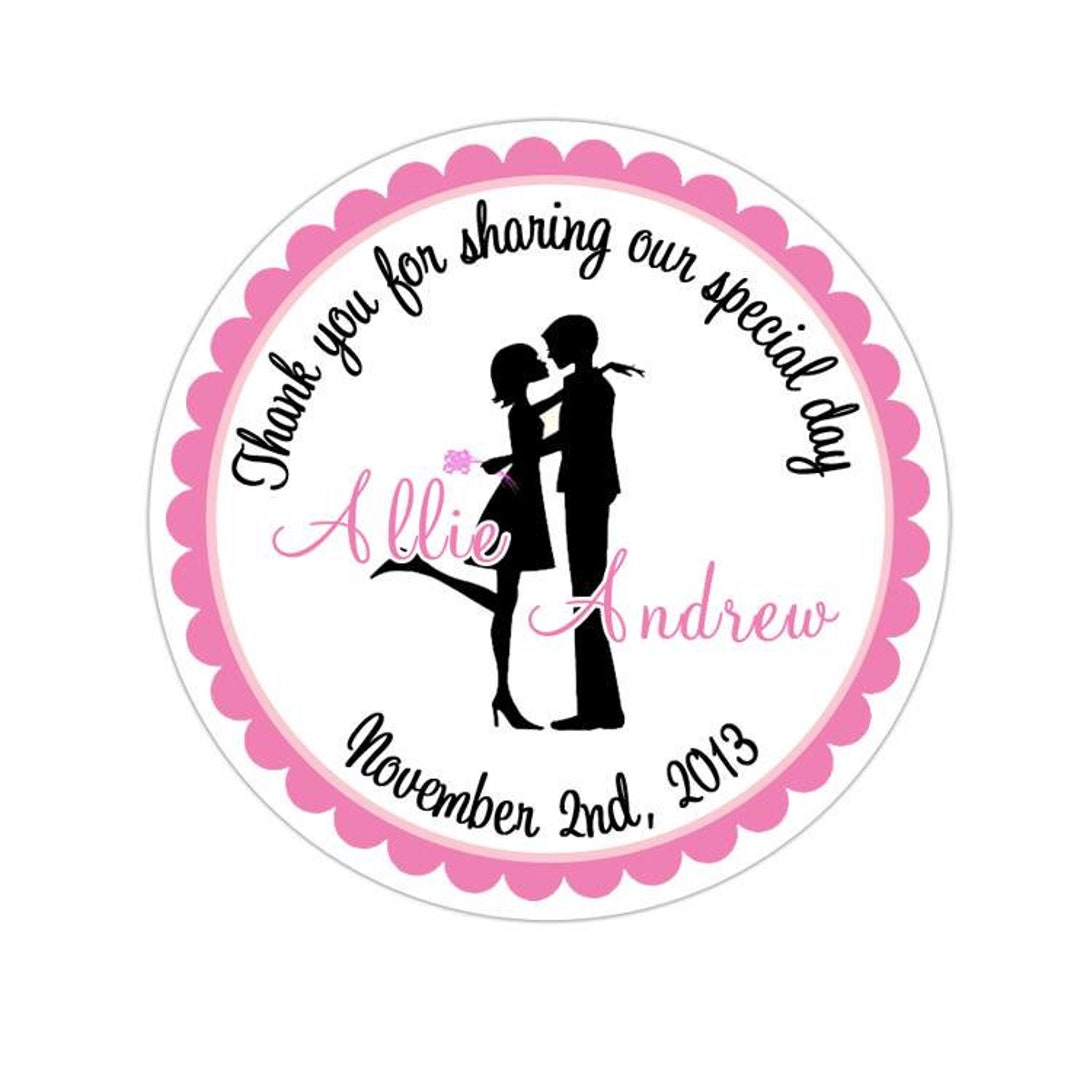 Couple in Love Silhouette Personalized Wedding Favor Stickers, Thank ...
