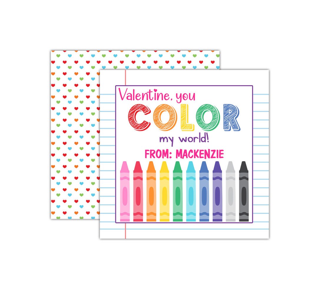 Personalized Valentines Day Tags, Crayon Valentine Cards, Crayon ...