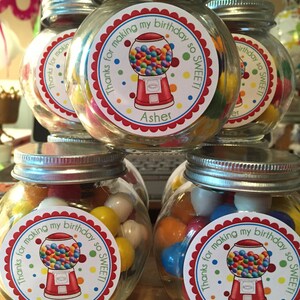 Red Gumball Machine Stickers, Sweet Shoppe Birthday Party, Personalized ...