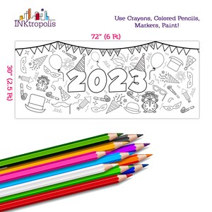 Happy New Year Coloring Banner, Happy New Year Poster, New Year ...