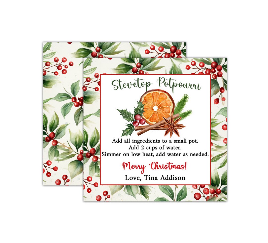Personalized Christmas Gift Tags, Potpourri Gift Tag, Stovetop ...