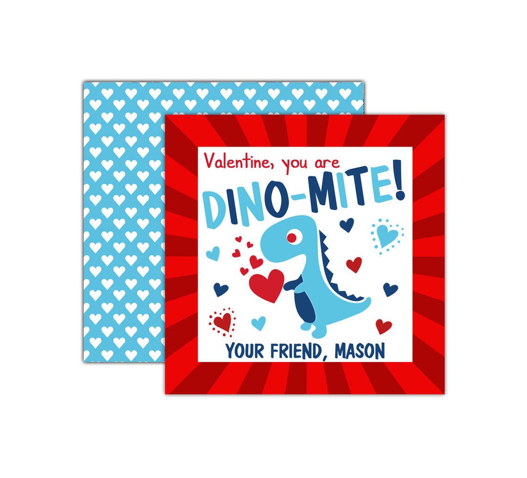 Personalized Valentines Day Tags, Dinosaur Valentine Cards, Dinosaur ...