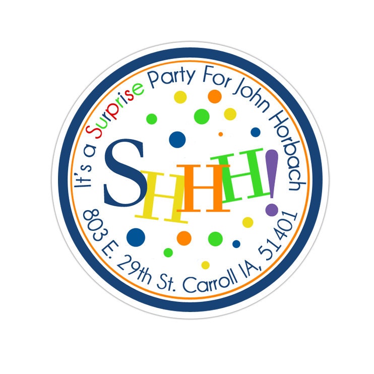 Surprise Party Stickers Surprise Birthday Party Personalized - Etsy