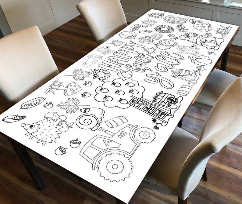 Happy Fall Coloring Banner, Fall Autumn Poster, Fall Coloring Paper ...