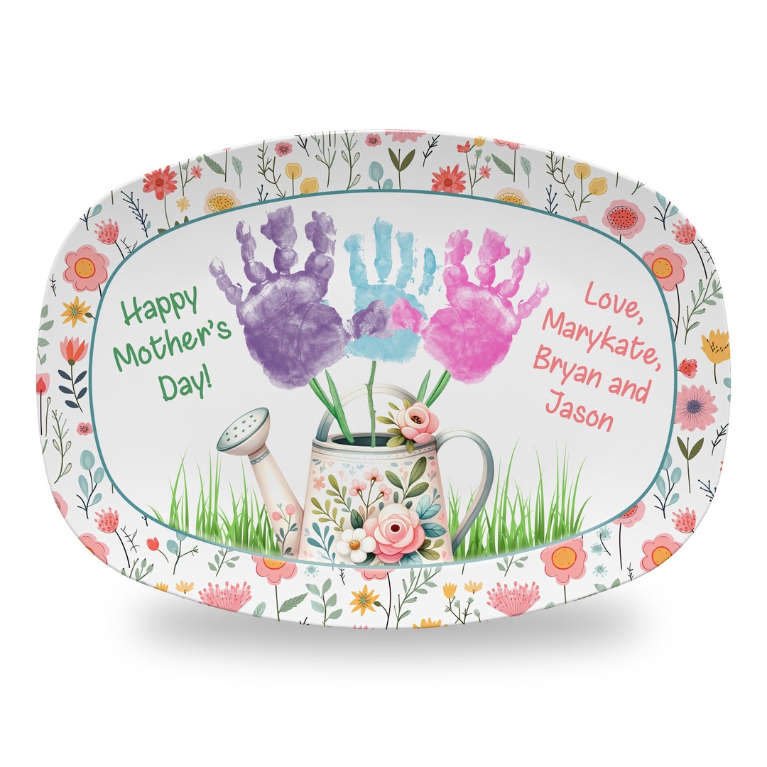 Personalized Custom Handprint Art Mother's Day Platter, Mother's Day ...