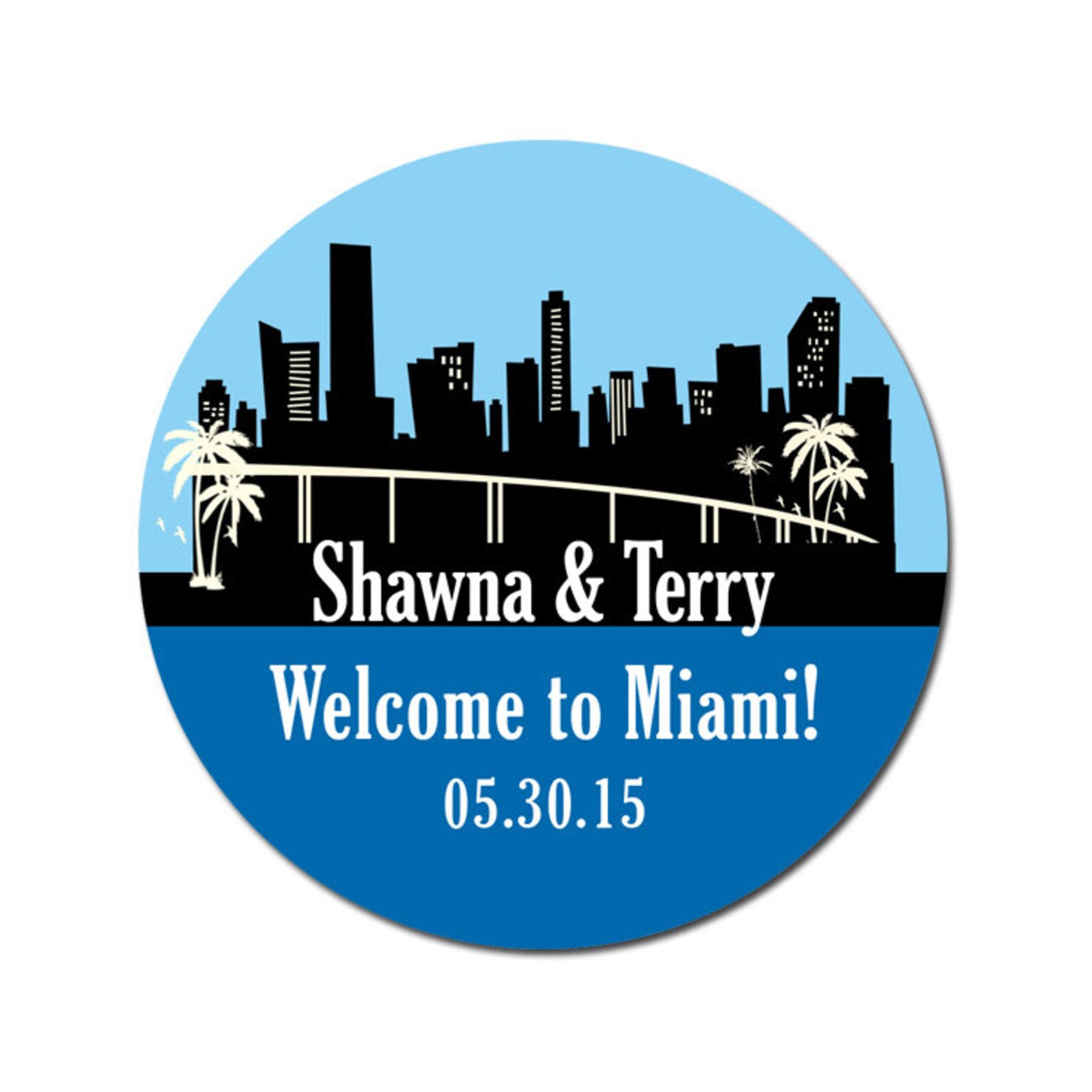 Miami Skyline Personalized Wedding Favor Stickers Destination - Etsy