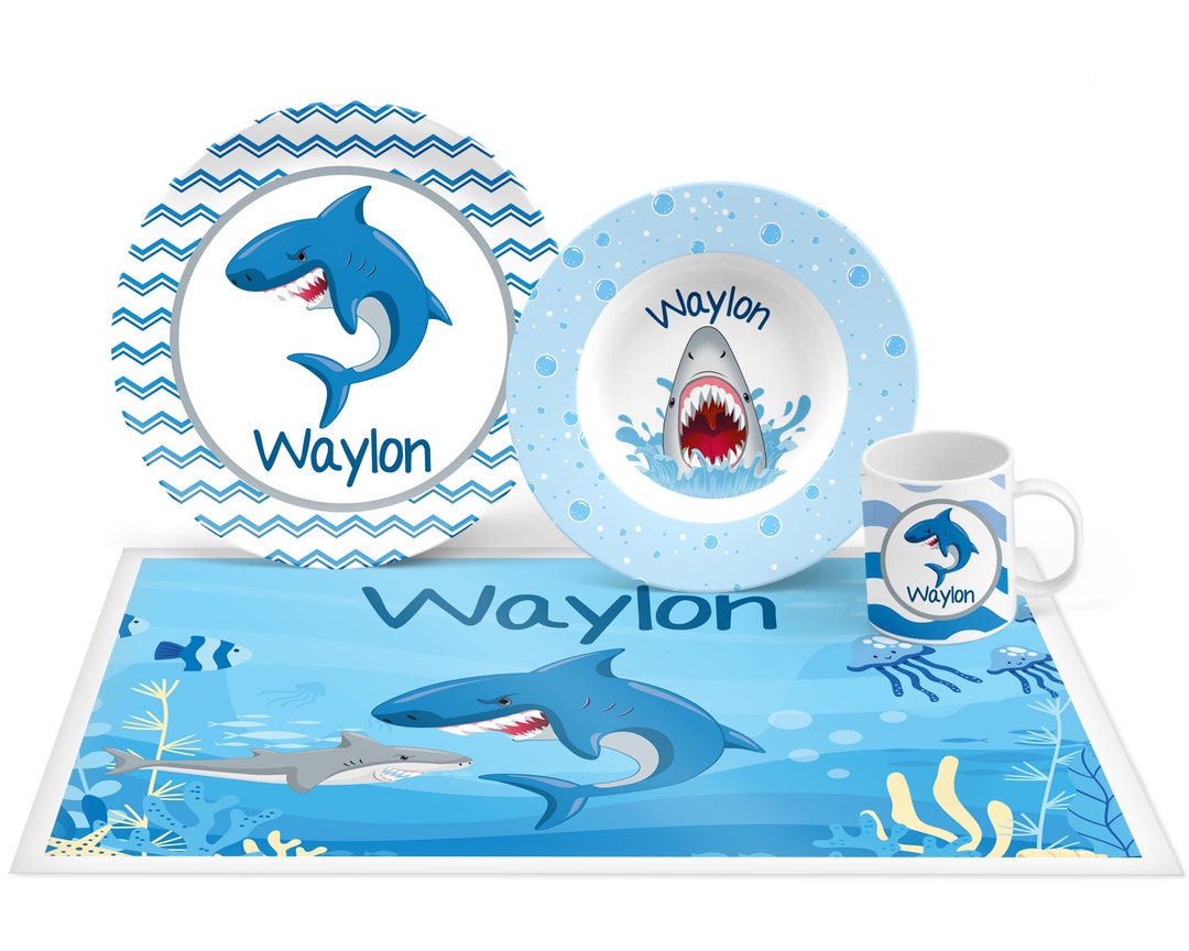 Personalized Shark Plate Set, Shark Plate Set, Mealtime Set, Kids ...