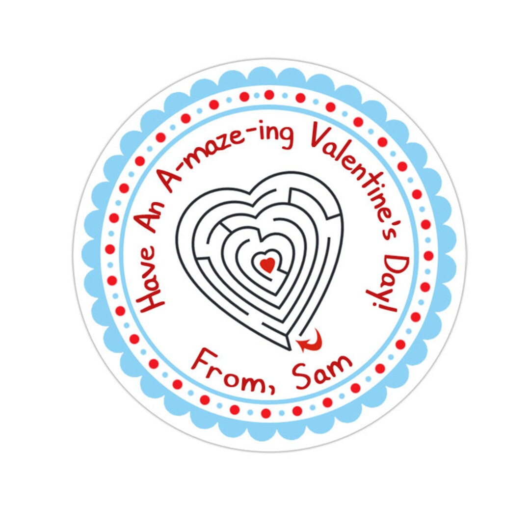 Valentines Day Stickers, Personalized Blue Maze Valentines Stickers ...