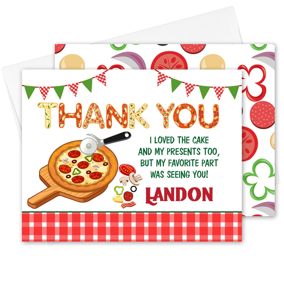 Printed Pizza Party Kids Thank You Note Card Stationery, Pizza Party ...