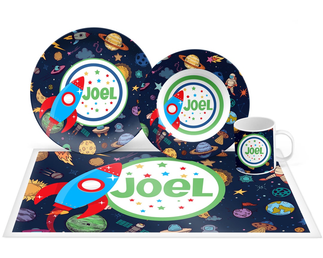 Kids Personalized Rocket Plate Set, Space Mealtime Set, Personalized ...