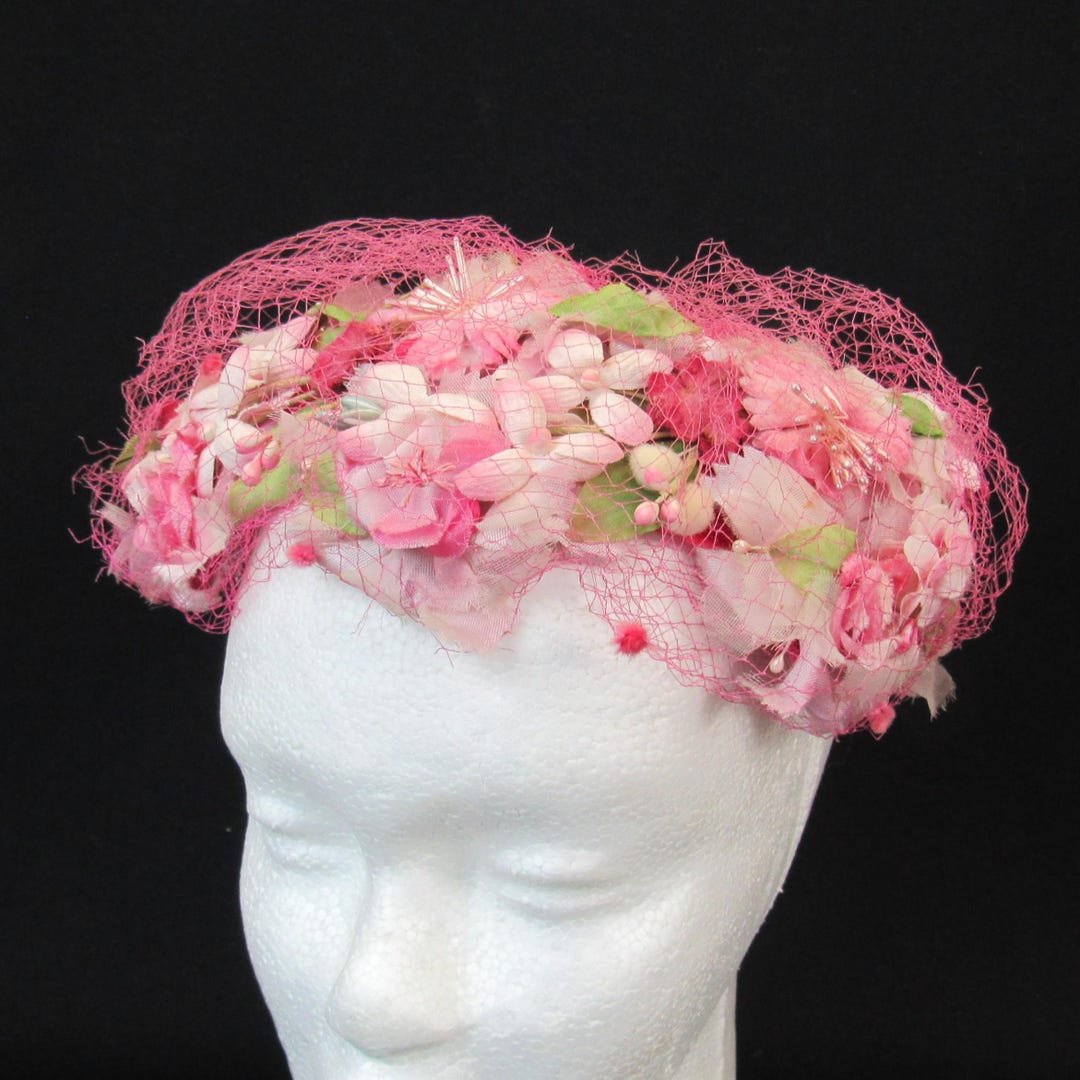 Vintage 1960s Pink Flowers Hat Floral Circlet Spring Wedding Easter ...