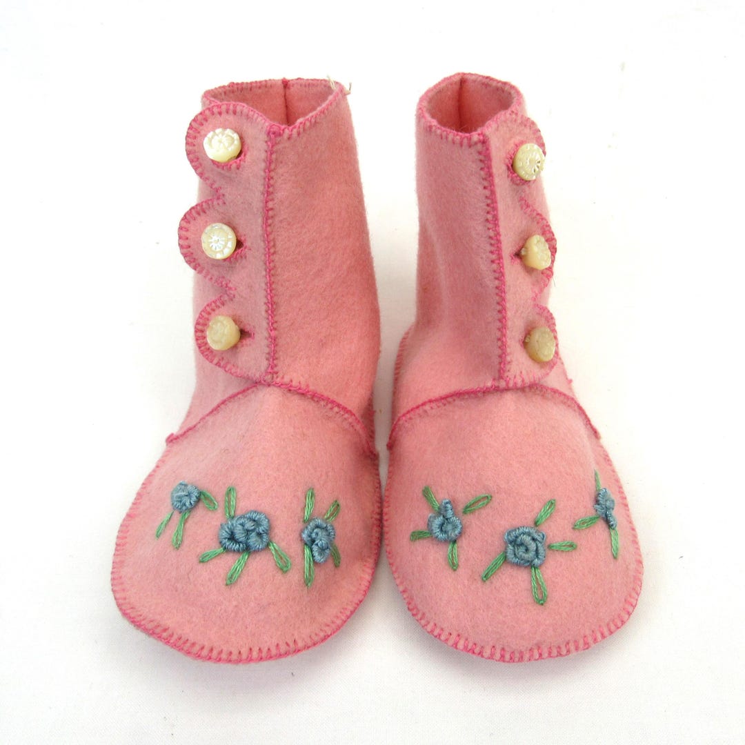Vintage Wool Felt Baby Booties Pink Button-up Shoes - Etsy
