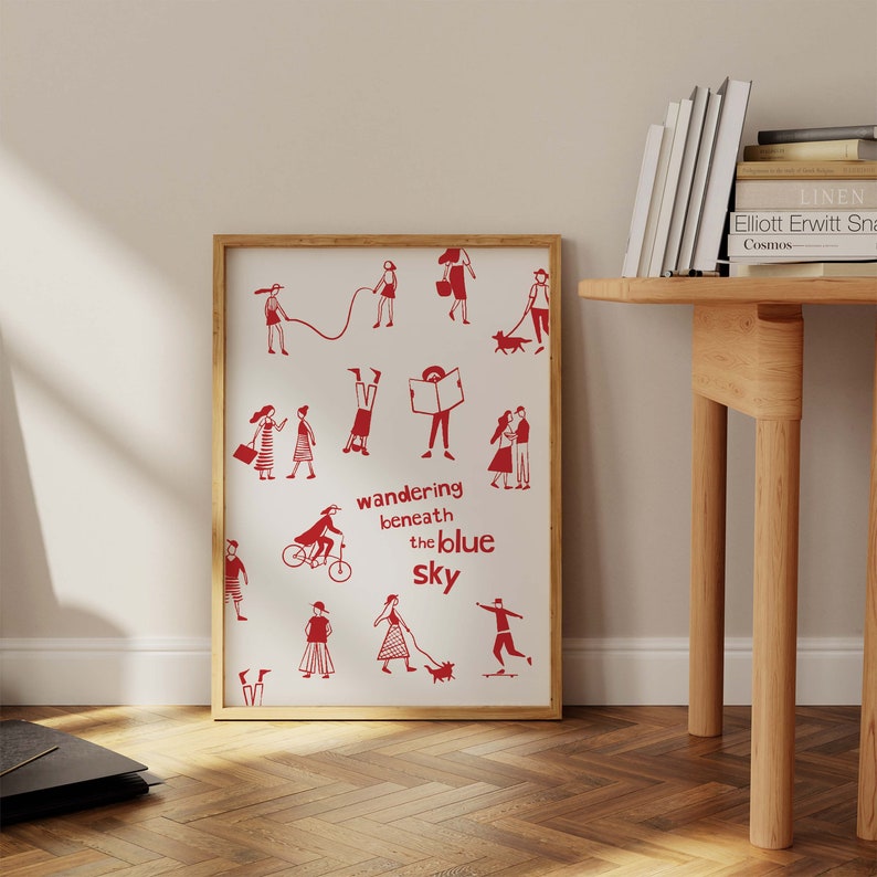 Trendy Red Poster – Exhibition Wall Art – Red Hand Drawn Sketch ...