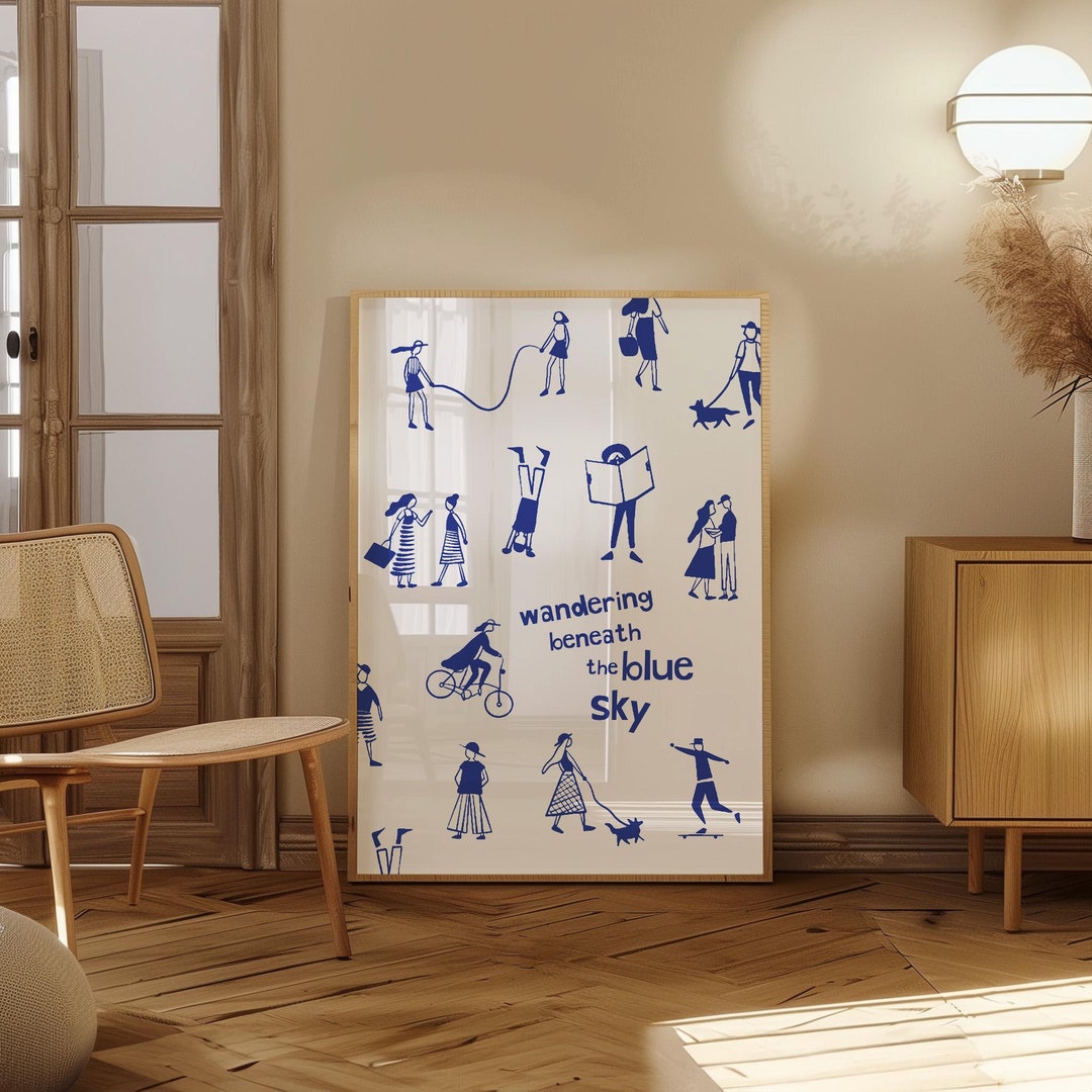 Blue Poster Hand Drawn Sketch trendy Blue Print Aesthetic Home Wall ...